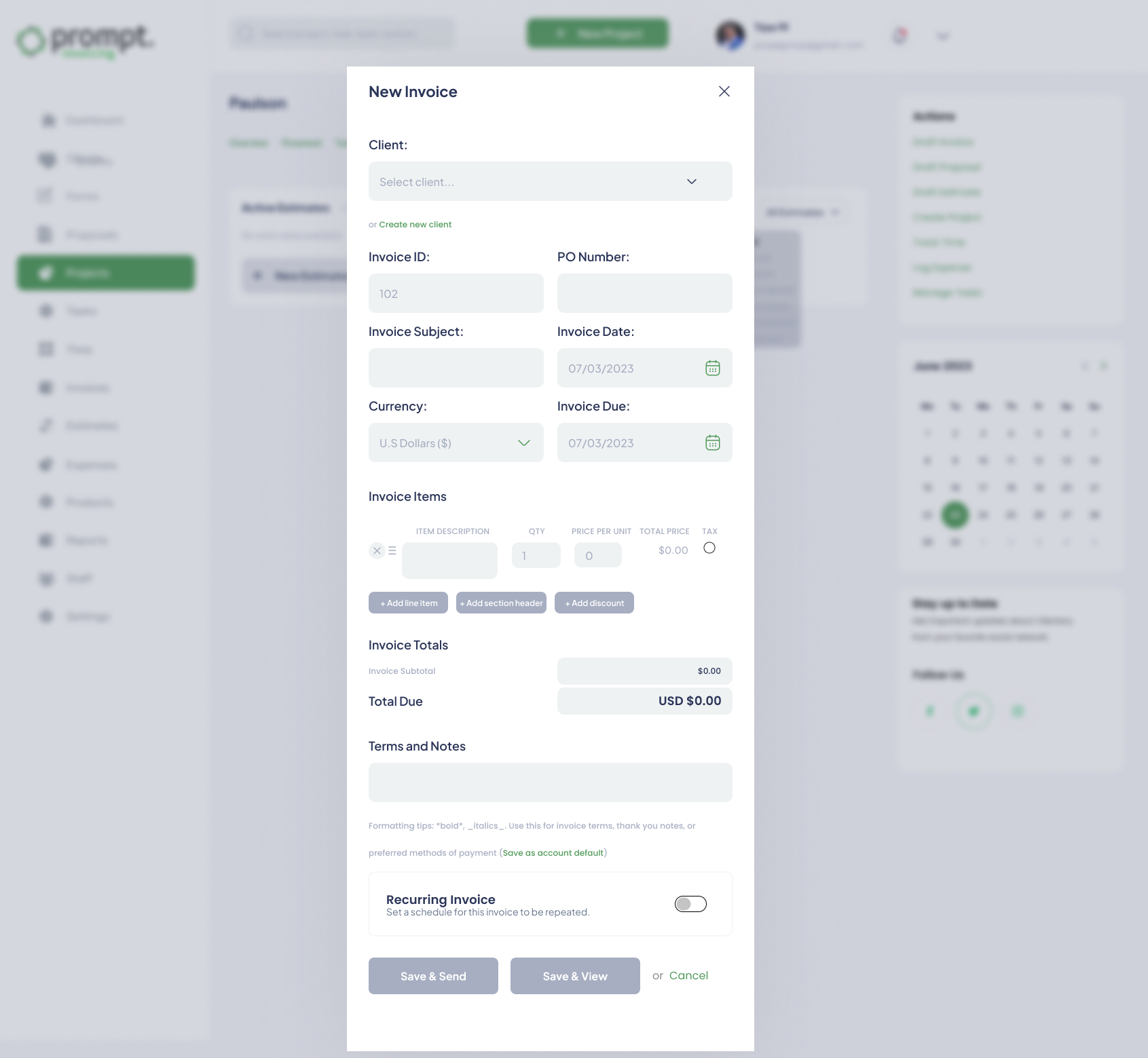 How To Create An Invoice - Prompt Integrated